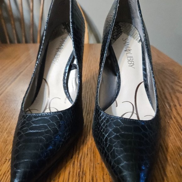 Sam & Libby | Shoes | Sam Libby Heels Black Reptile Print Size 8 2 ...
